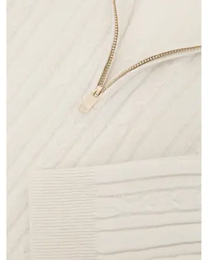 REISS Howard Cashmere Half Zip Cable Knit Sweater