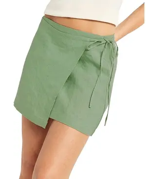 VITAMIN A Willa Linen Wrap Mini Skirt - Sage
