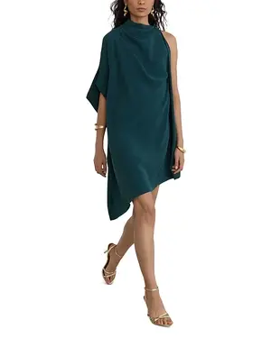 REISS Ellery Asymmetric Draped Dress - Blue