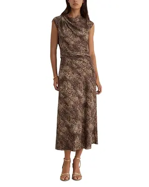 REISS Cowl Neck Midi Dress - Brown