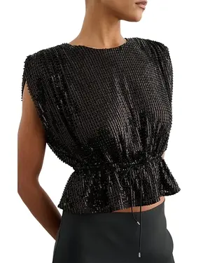 TOCCIN Talon Embellished Drawstring Top - Jet