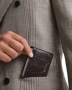 REISS Cabot Croc Embossed Leather Card Case