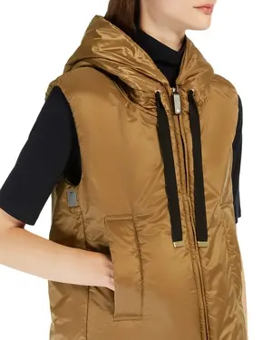 Max Mara Greengo Water Repellent Hooded Puffer Vest - Caramel