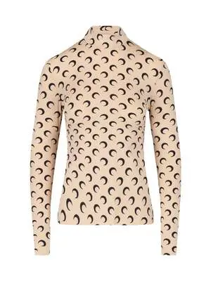 MARINE SERRE Printed Turtleneck Top - Brown
