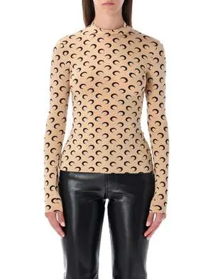 MARINE SERRE Printed Turtleneck Top - Marrone