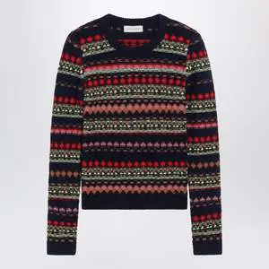 Dries Van Noten Navy Jacquard Wool Sweater