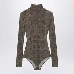 MAISON MARGIELA Brown Herringbone Turtleneck Bodysuit - Beige