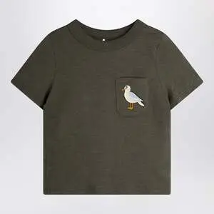 MINI RODINI Faded Seagull Embroidery T-shirt - Black