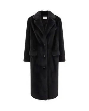 STAND STUDIO Faux Fur Long Coat - Black