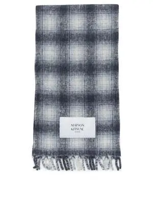 Maison Kitsuné Alpaca Fringed Gradient Check Scarf - Blue