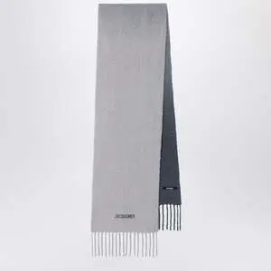 Jacquemus Moisson Gradient Alpaca Wool Scarf With Embroidered Logo - Grey