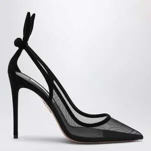 AQUAZZURA Bow Tie Pumps In Mesh And Suede - Black