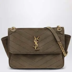 Saint Laurent Niki Mini Tripouch Suede Bag - Green