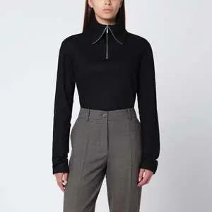 ENTIRE STUDIO Wool Zip-collar Mini Top - Black