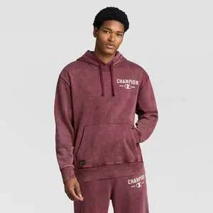 Champion Mineral Wash Pullover Hoodie, C Patch Logo - Cabernet