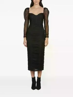 SELF-PORTRAIT Dot Mesh Gathered Midi Dress