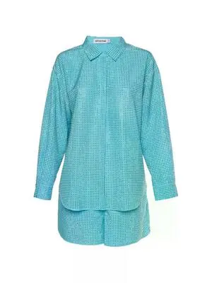SELF-PORTRAIT Hotfix Oversized Shirt And Shorts Set - Blue