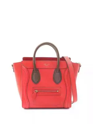 Celine 2010-2026 Nano Bicolor Leather Luggage Tote Satchel - Red
