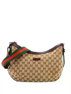 Gucci Saddle Zip Messenger Bag Gg Canvas With Leather Medium Crossbody Bag - Brown