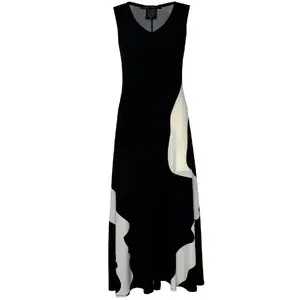 EVA VARRO Fit & Flare V Neck Sleeveless Midi Dress Handcrafted In Los Angeles California - Black