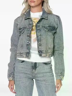 ONETEASPOON Crystal-embellished Cropped Denim Jacket - Blue