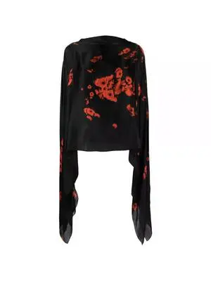 TESSITURA Poppies Dune Silk Midi Skirt Ensemble - Black