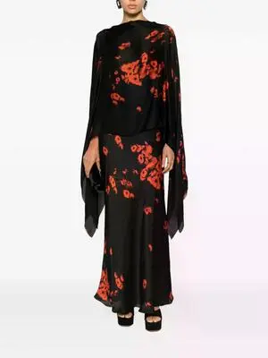 TESSITURA Poppies Dune Silk Midi Skirt Ensemble