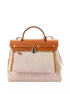Hermès Herbag Zip Relief Brides De Gala Toile And Leather 31 Shoulder Bag - Brown