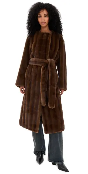 STAND STUDIO Miranda Faux Fur Coat - Brown