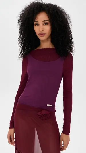 HOUSE OF SUNNY Double Layer Long Sleeve Mesh Top