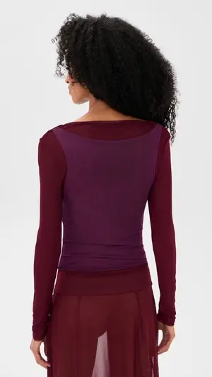 HOUSE OF SUNNY Double Layer Long Sleeve Mesh Top