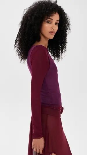 HOUSE OF SUNNY Double Layer Long Sleeve Mesh Top