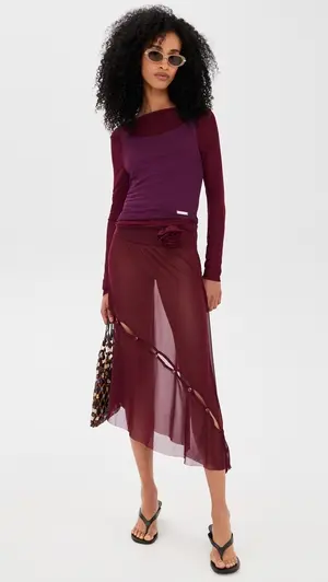 HOUSE OF SUNNY Double Layer Long Sleeve Mesh Top