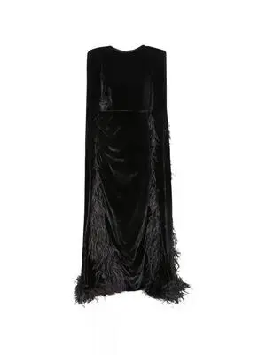 Amen Feather-trim Velvet Dress - Black
