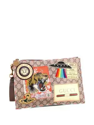 Gucci Courrier Pouch Gg Coated Canvas With Applique Clutch Bag