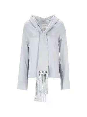 FORTE_FORTE Fringed Silk-satin Blouse - Grey