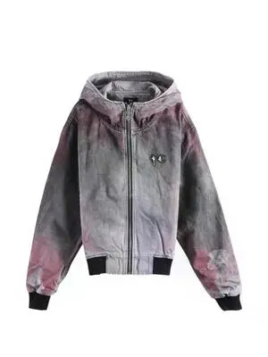 THUG CLUB Three Riding Skull Vintage Hooded Jacket - Grey