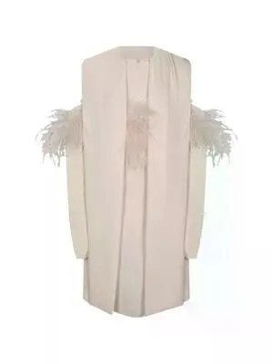 P.a.r.o.s.h Feather-trim Cold-shoulder Mini Dress - Neutrals