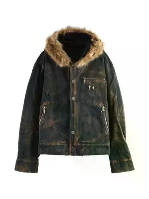 THUG CLUB Distressed Faux-fur-trim Jacket