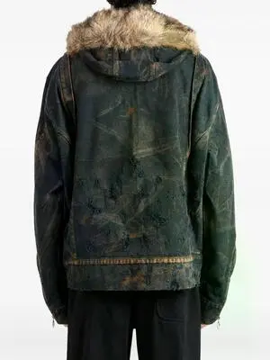 THUG CLUB Distressed Faux-fur-trim Jacket
