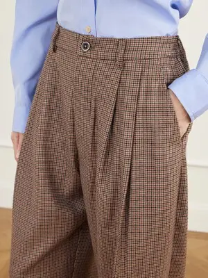 JAMIE HALLER The Tapered Pleated Houndstooth Stretch Wool-blend Pants