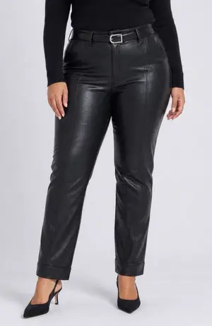 NYDJ Marilyn Straight Leg Faux Leather Pants - Black