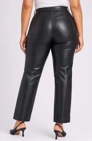 NYDJ Marilyn Straight Leg Faux Leather Pants - Black