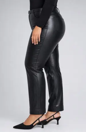 NYDJ Marilyn Straight Leg Faux Leather Pants - Black