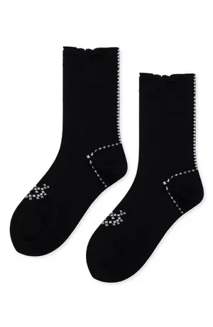 Hansel From Basel Heart Cross-stitch Wool Blend Crew Socks Black