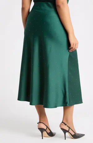 Anne Klein Embellished Bias Flared Maxi Skirt - Pine Forest