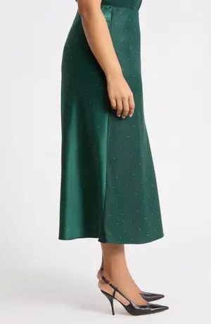 Anne Klein Embellished Bias Flared Maxi Skirt - Pine Forest