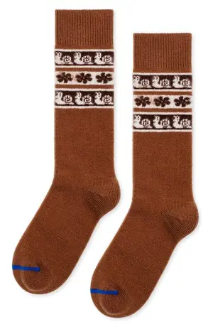 Hansel From Basel Snail Fair Isle Merino Wool & Cashmere Blend Crew Socks - Brown