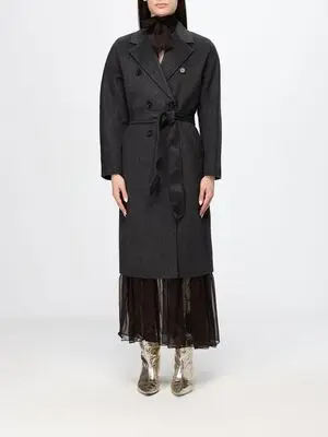 TWINSET Wool Blend Robe Coat With Belt And Rever Collar - Grey