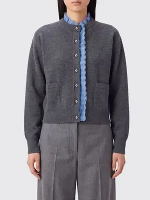 Rabanne Wool And Cashmere Cardigan With Lace Inserts And Dropped Shoulders - Grey